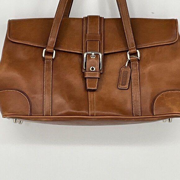 Coach | Bags | Coach Brown Leather Handbag With Buckle Dual Handles ...